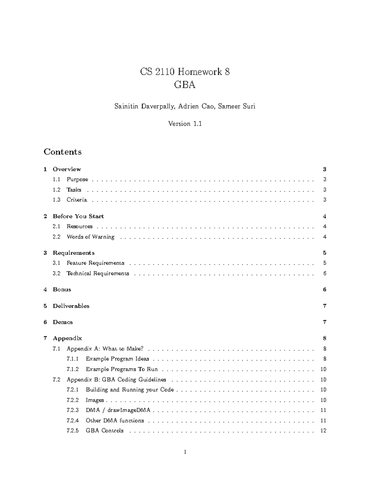 HW08 - homework pdf - GBA - CS 2110 Homework - Version 1. Sainitin Daverpally, Adrien Cao ...