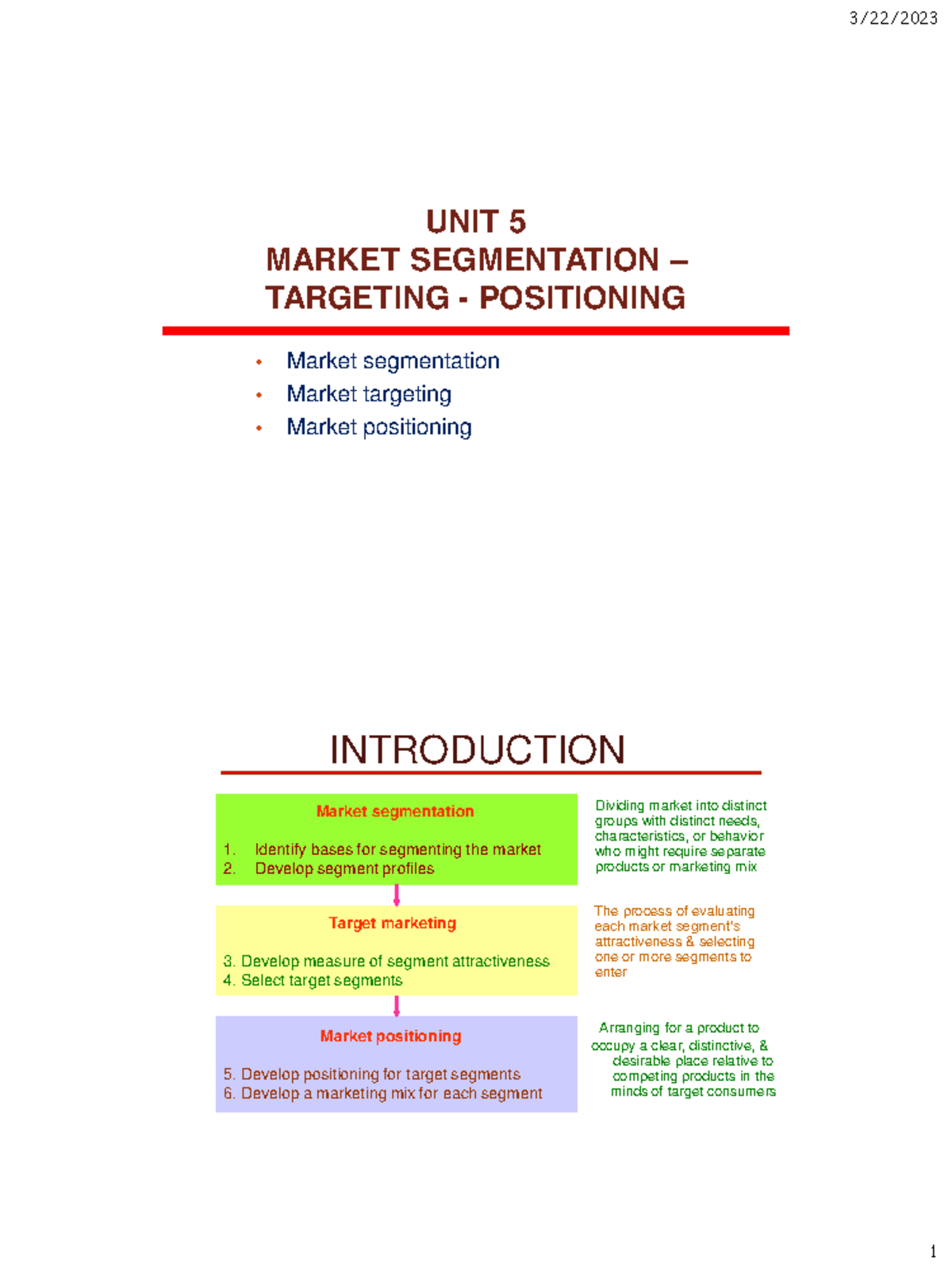 Unit 5 Market segmentation - UNIT 5 MARKET SEGMENTATION – TARGETING - POSITIONING • Market - Studocu