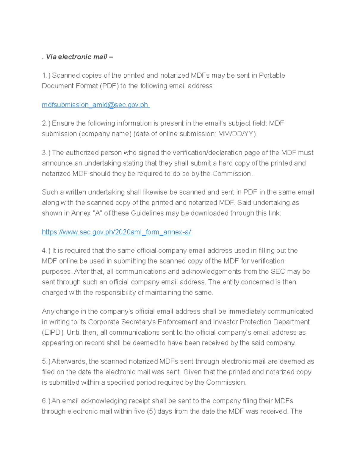 Via electronic mail Submission MDF - . Via electronic mail – 1 ...