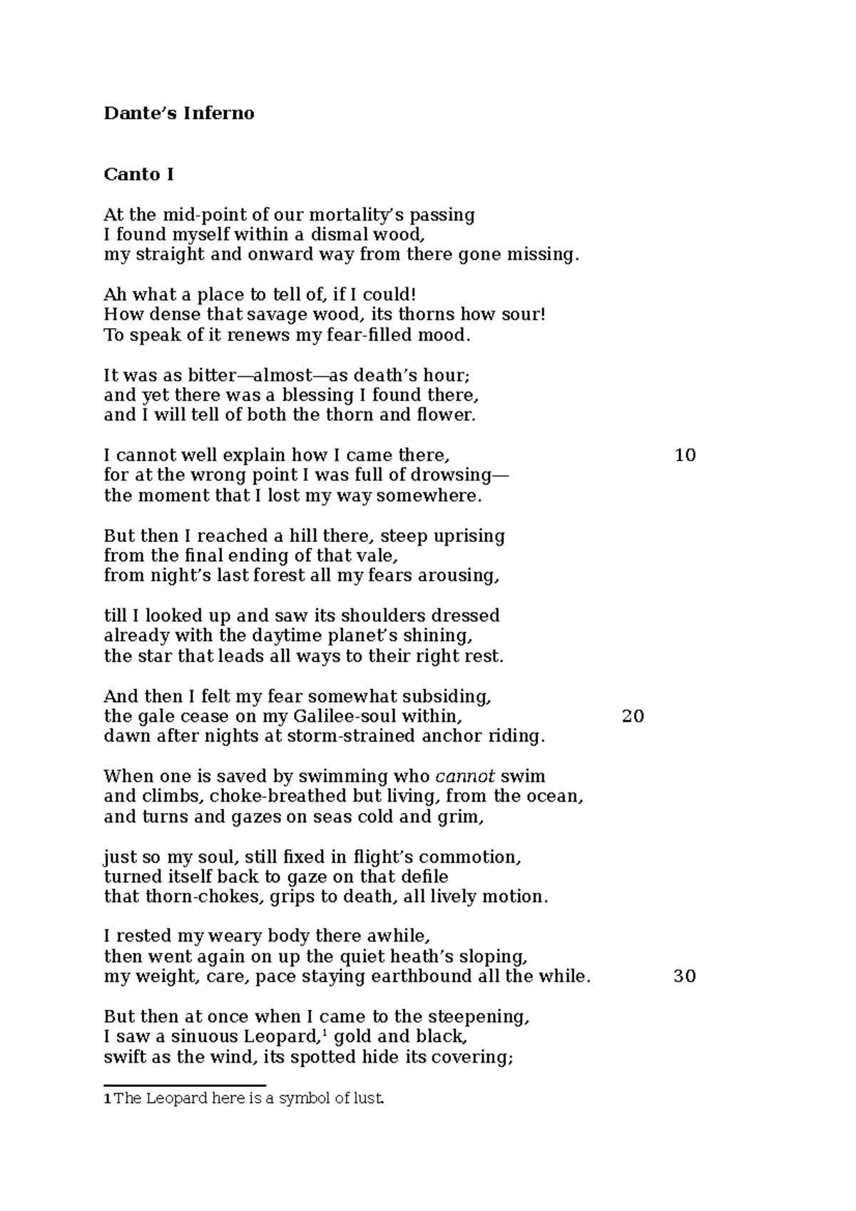 Dante Inferno Canto 1 - Foop - Dante’s Inferno Canto I At the mid-point ...