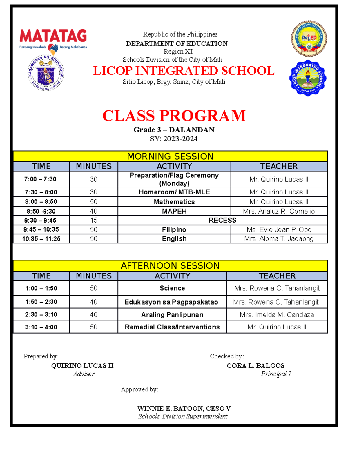 Grade-3 - List of student - Republic of the Philippines DEPARTMENT OF ...