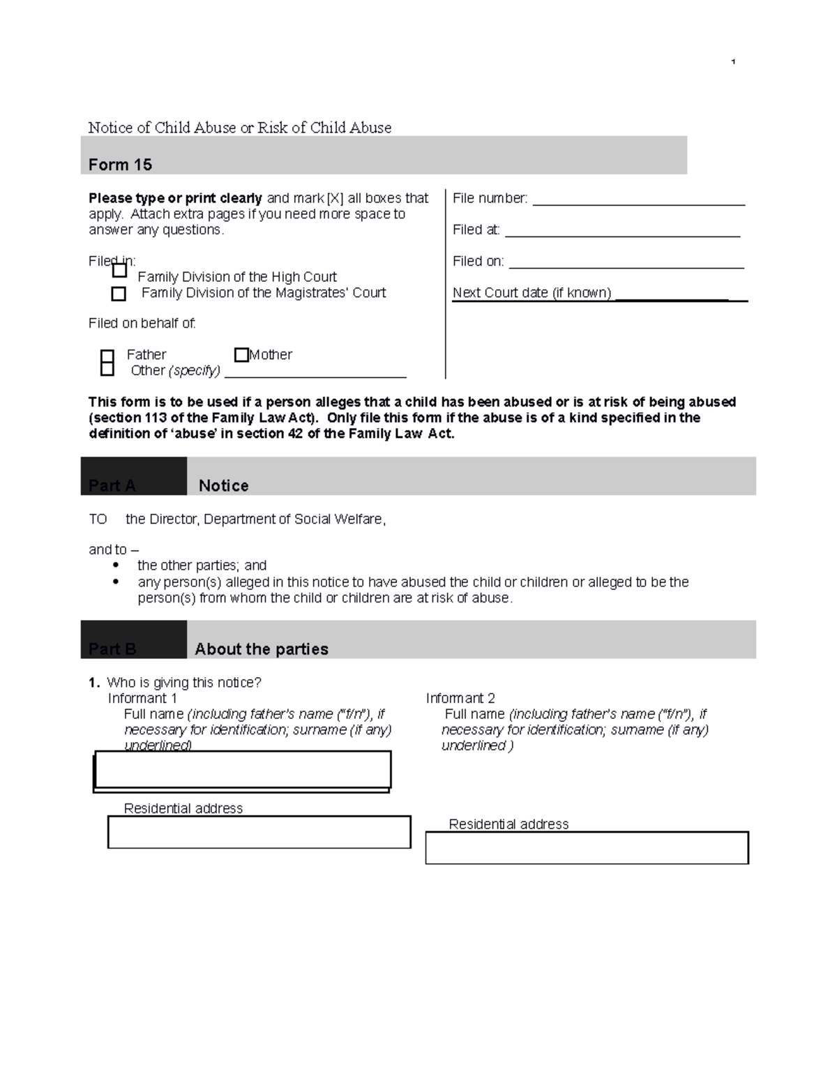 Form 15 - njj - Notice of Child Abuse or Risk of Child Abuse Form 15 ...
