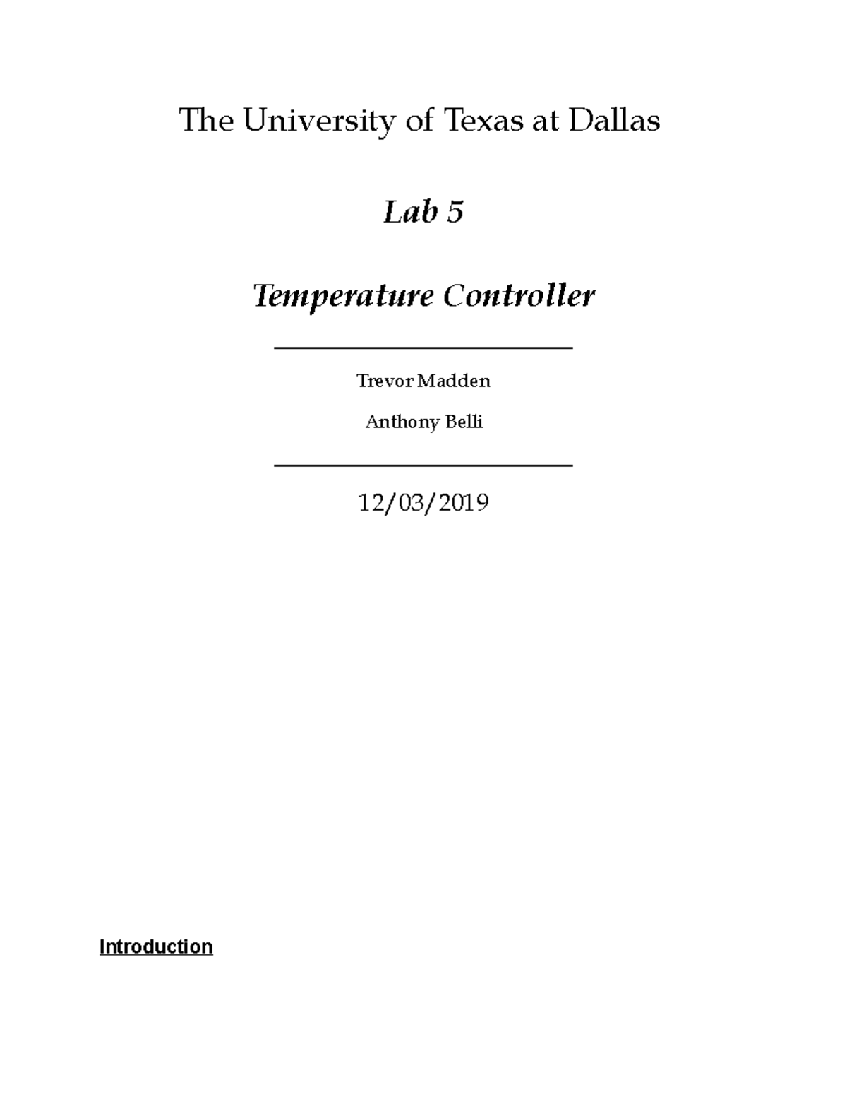 Lab 5 Report - The University of Texas at Dallas Lab 5 Temperature ...