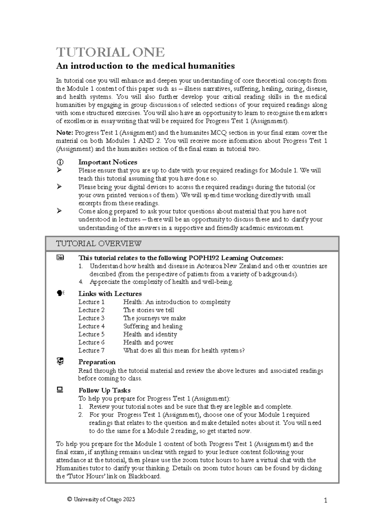 Tutorial 1 - An introduction to the medical humanities - TUTORIAL ONE ...