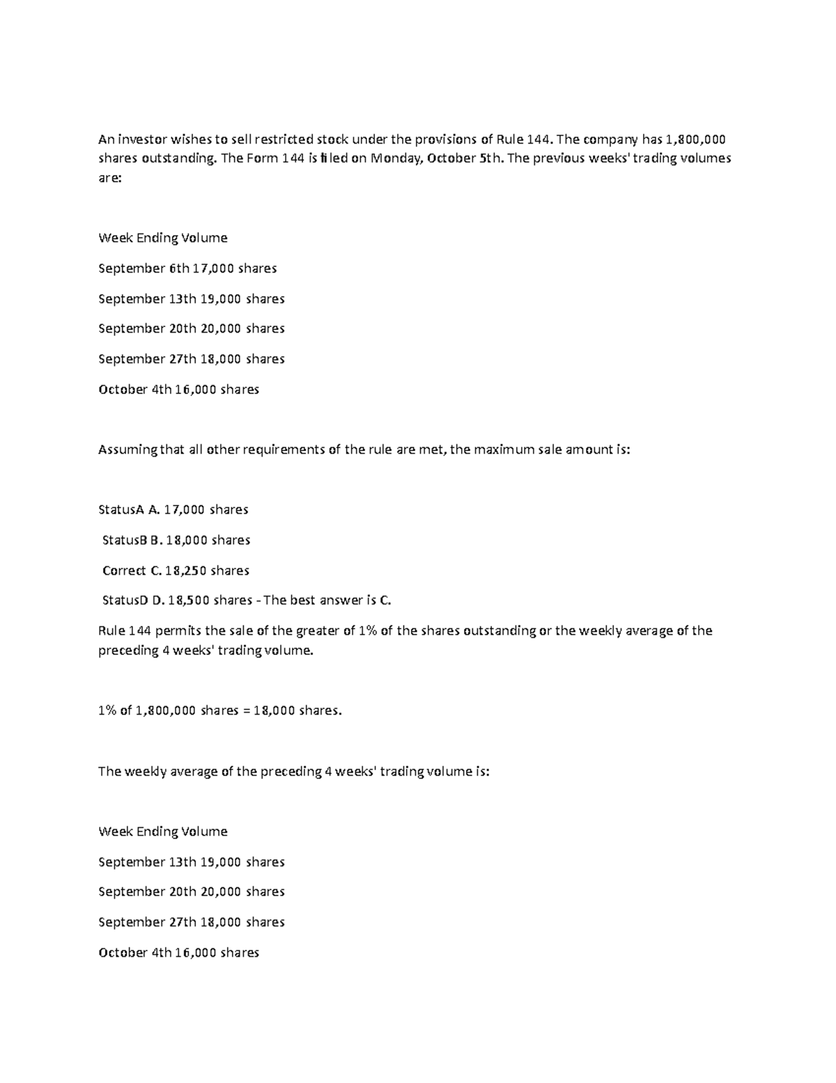 Note 22 - note - An investor wishes to sell restricted stock under the ...