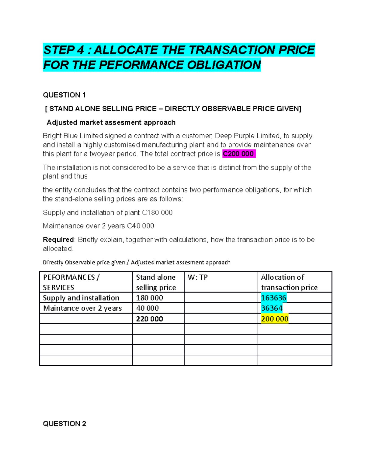 1646990156502 STEP 4 - STEP 4 : ALLOCATE THE TRANSACTION PRICE FOR THE ...