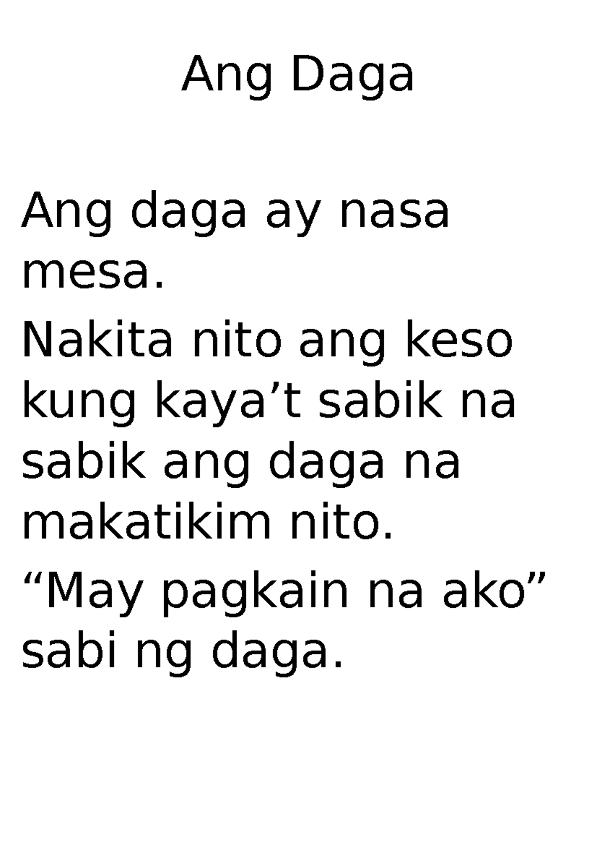 Phil-Iri Passages pre and post test - Grade 1 - Ang Daga Ang daga ay ...