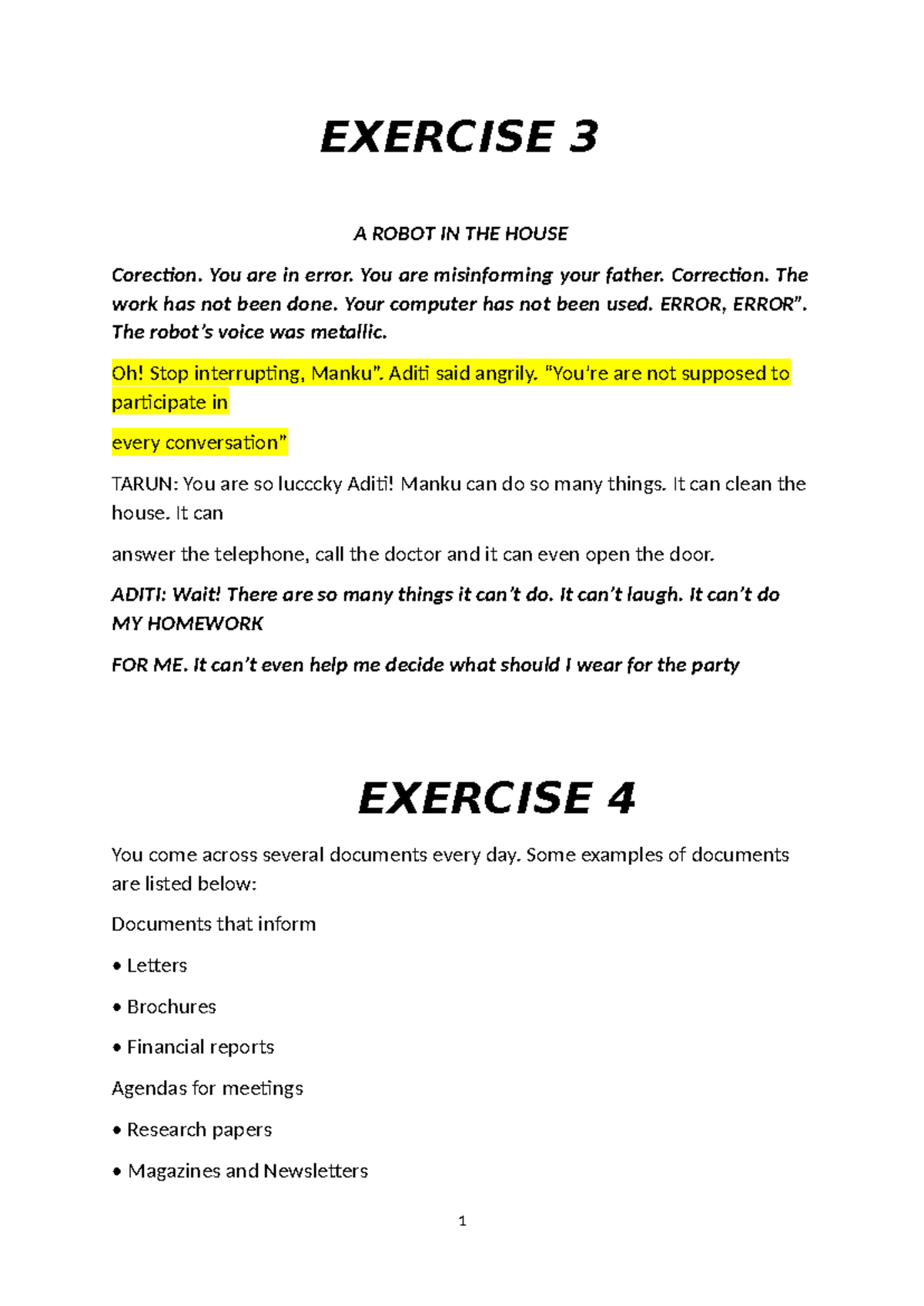 Dhruv jain bba 1 ms word - hnnn - EXERCISE 3 A ROBOT IN THE HOUSE ...