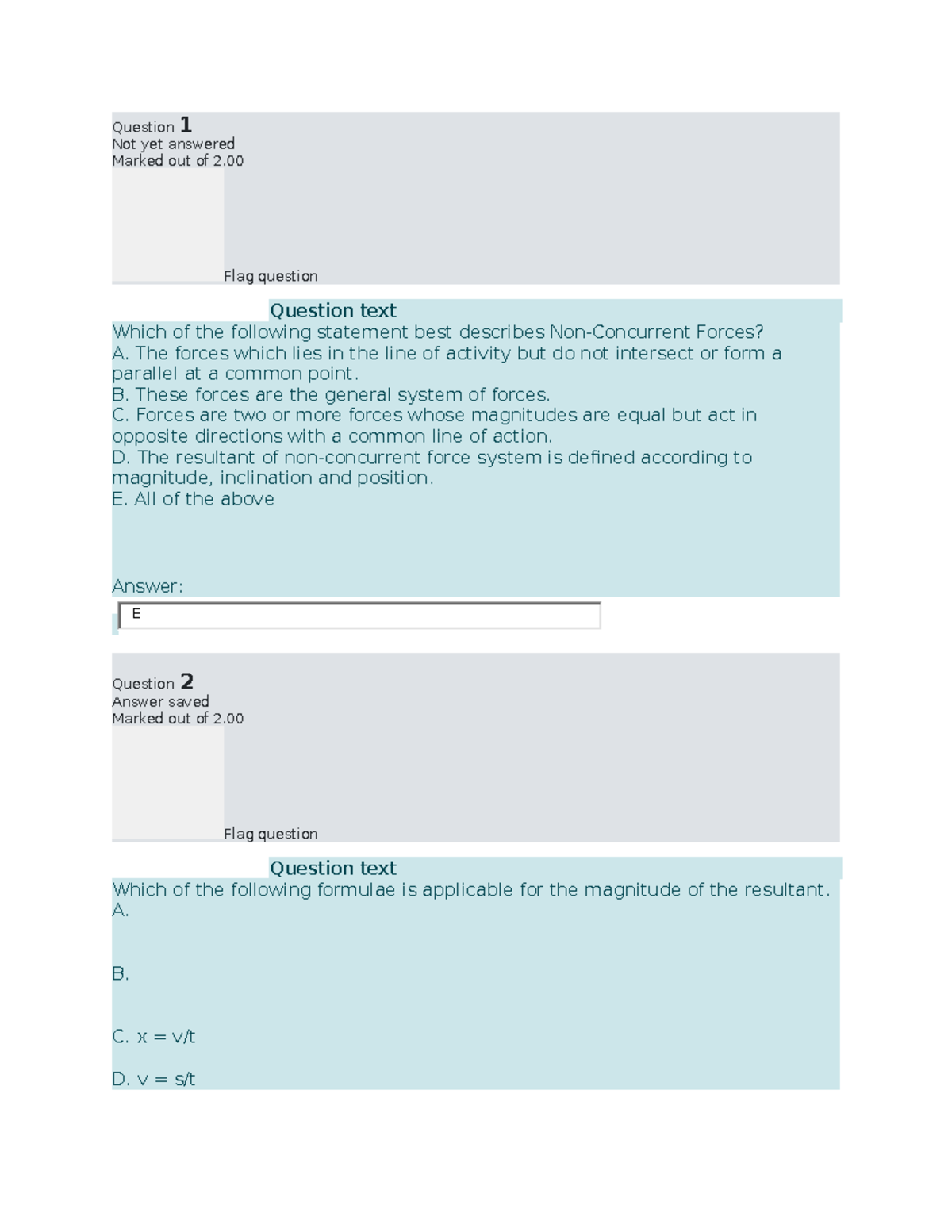 Answer short quiz - Question 1 Not yet answered Marked out of 2. Flag ...