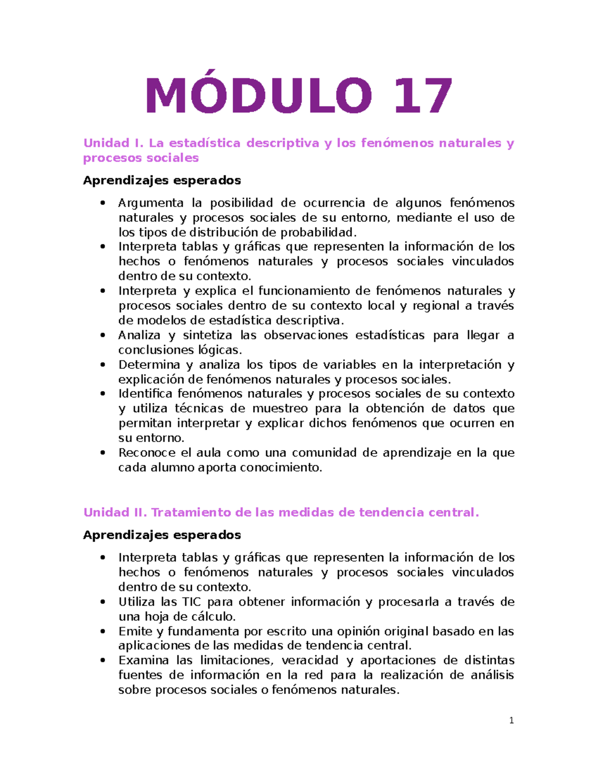 Módulo 17- Temas - MÓDULO 17 Unidad I. La estadística descriptiva y los ...