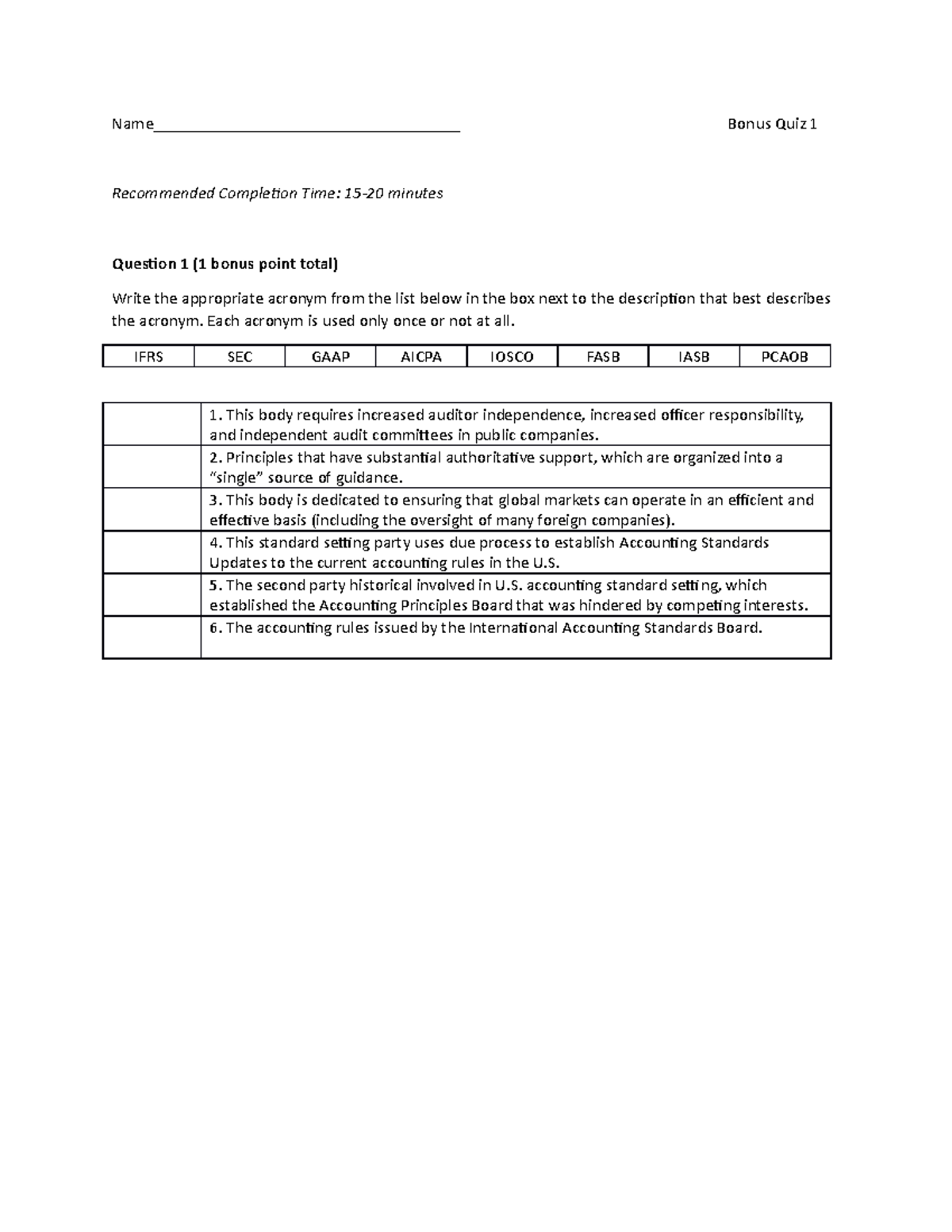 Bonus Quiz 1 S2020 - Name____________________________________ Bonus ...