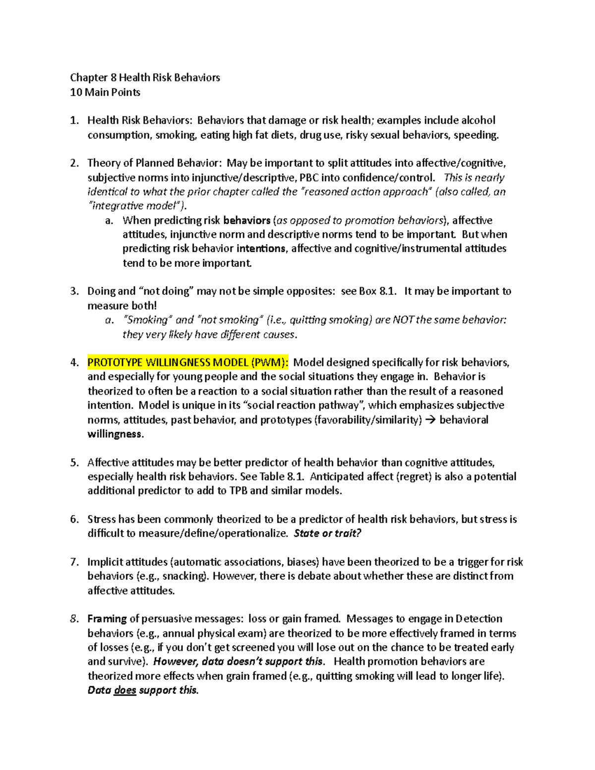 10 main points Chapter 8 - Chapter 8 Health Risk Behaviors 10 Main ...