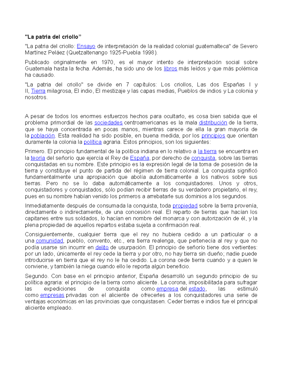 La patria del criollo resumen - "La patria del criollo” "La patria del ...