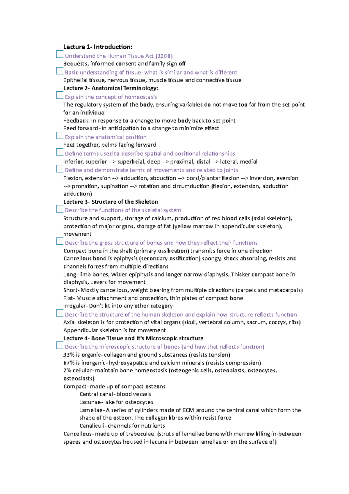 HUBS 191 (Lecture 1-12) - Human Body Systems 1 - University of Otago ...