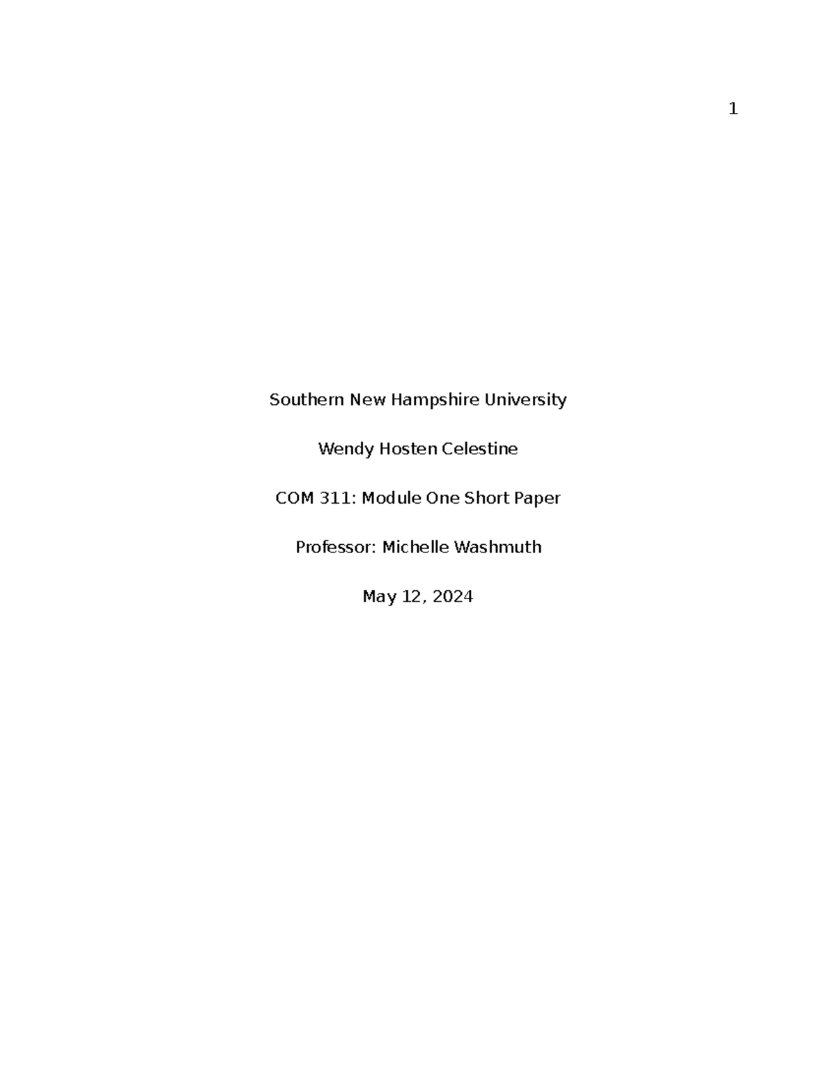 COM 311 Module One Short Paper - Southern New Hampshire University ...
