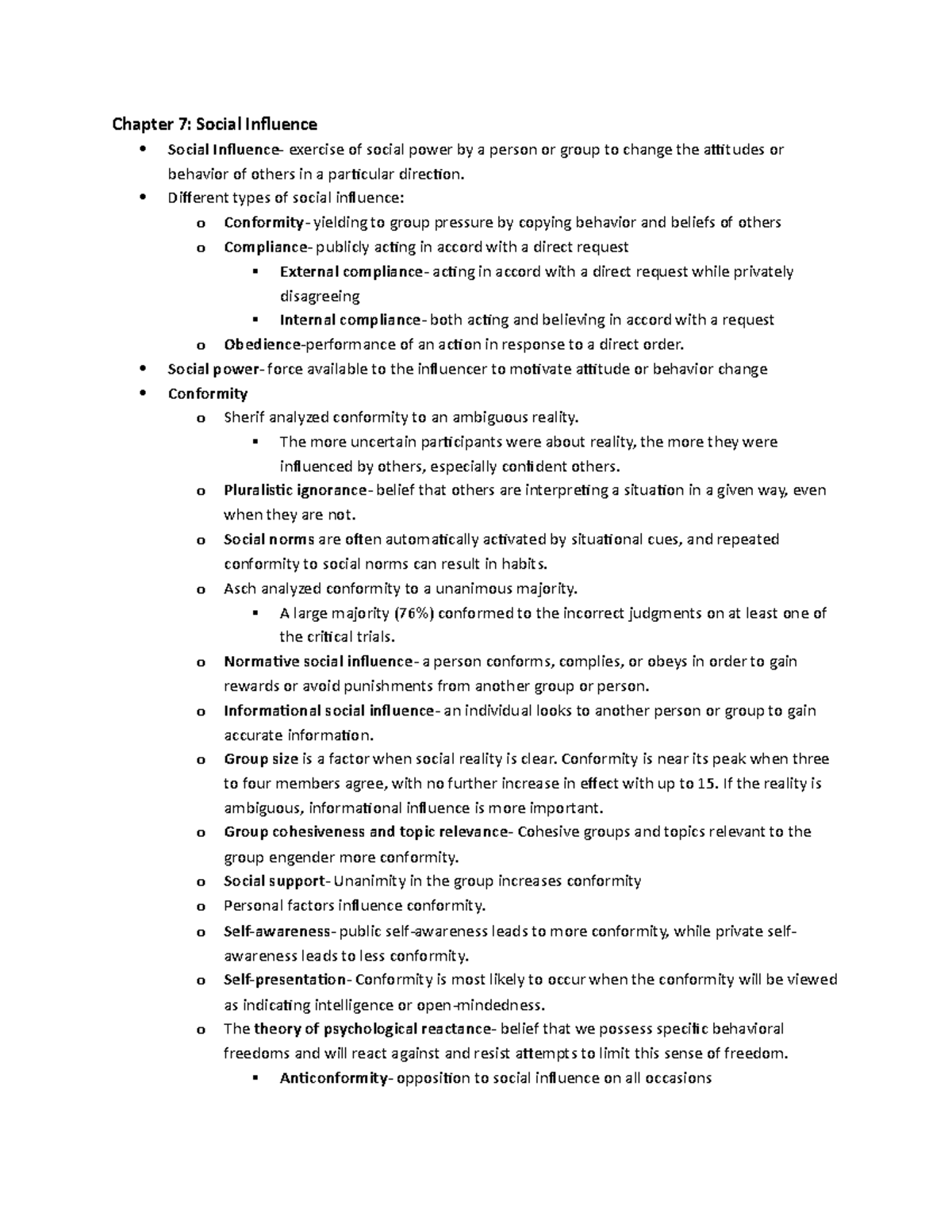 Unit 3 Exam Study Guide - Chapter 7: Social Influence Social Influence ...