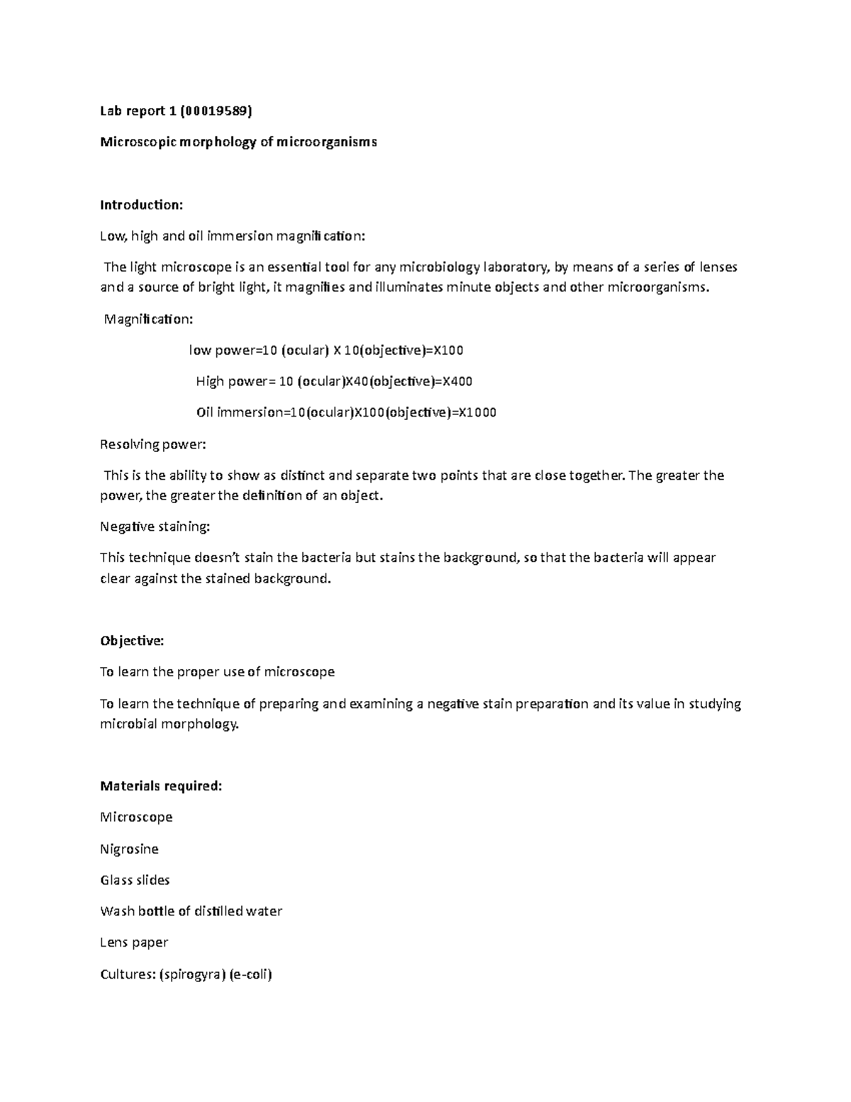 Lab report 1EB 3110 MICROBIAL GROWTH Tutorial - Lab report 1 (00019589 ...