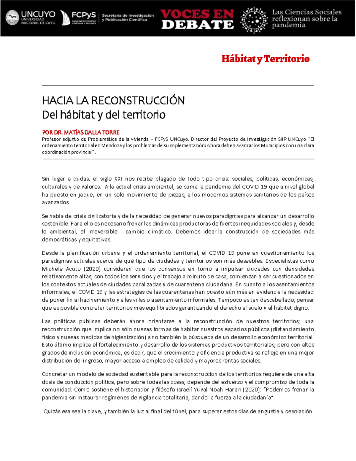 1-Dalla Torre - ndnndnd - HACIA LA RECONSTRUCCIÓN Del hábitat y del ...