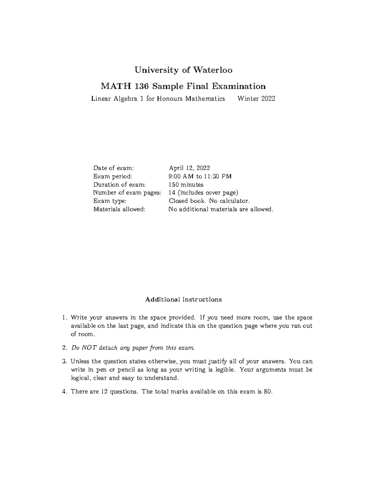 Math136 w22 sample final GIVEN TO W22 STUDENTS - University of Waterloo ...