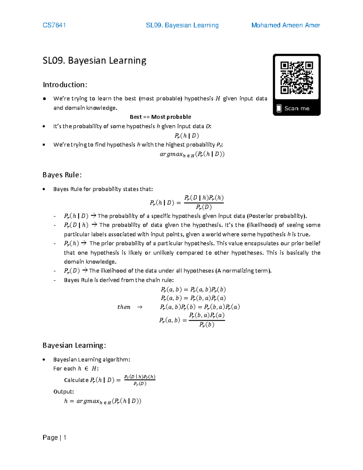 Sl09 Bayesian Learning Sl09 Bayesian Learning Introduction Were Trying To Learn The Best