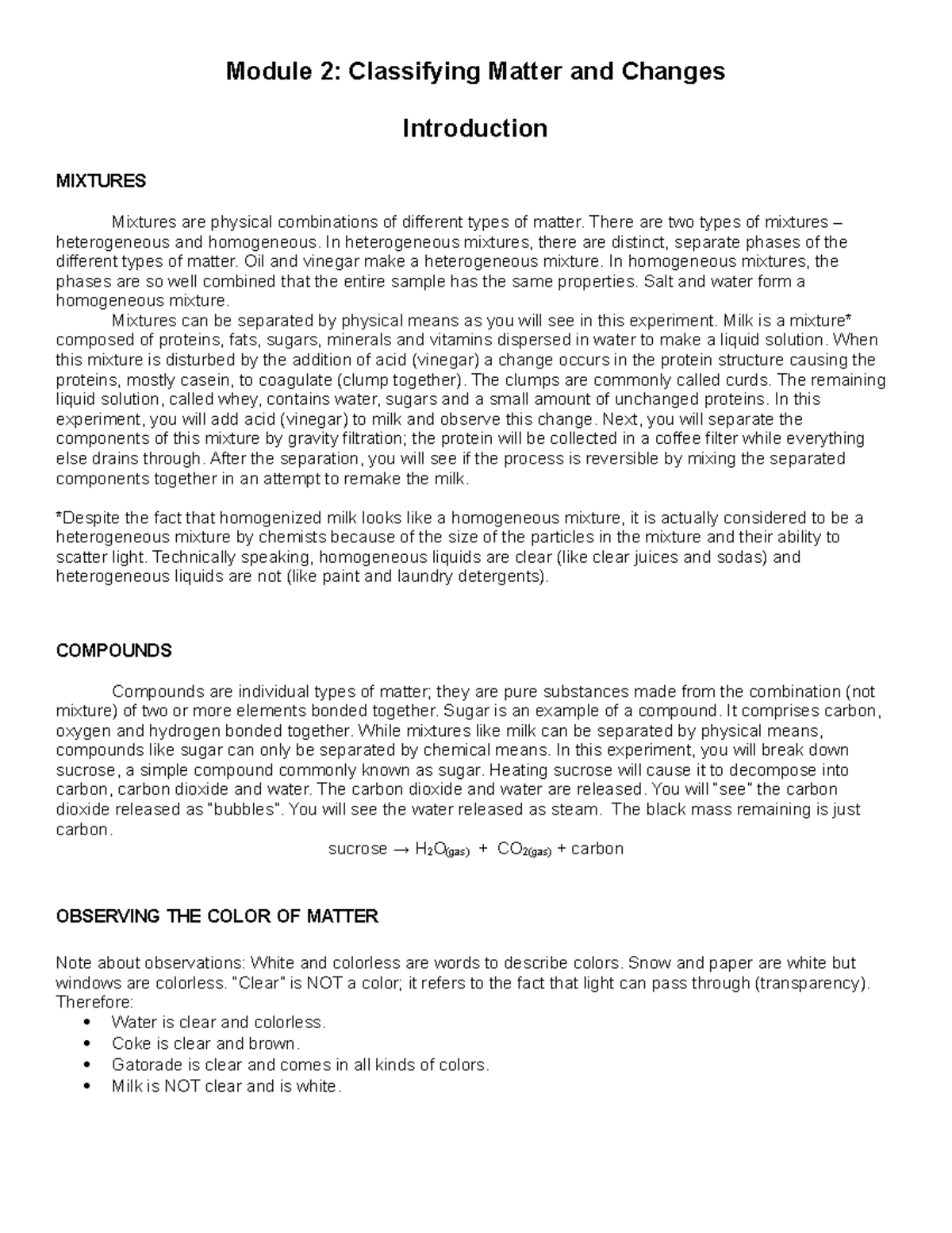 Lab 2 Classification of Matter - Module 2: Classifying Matter and ...