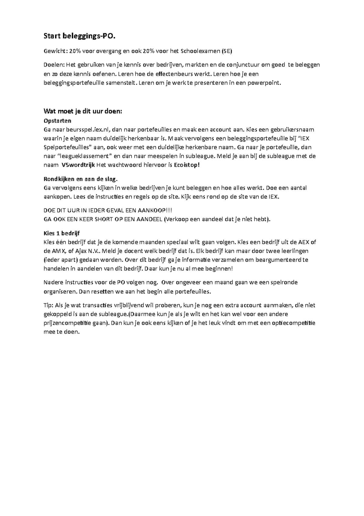Start beleggings PO 2020 - Start beleggings-PO. Gewicht: 20% voor ...