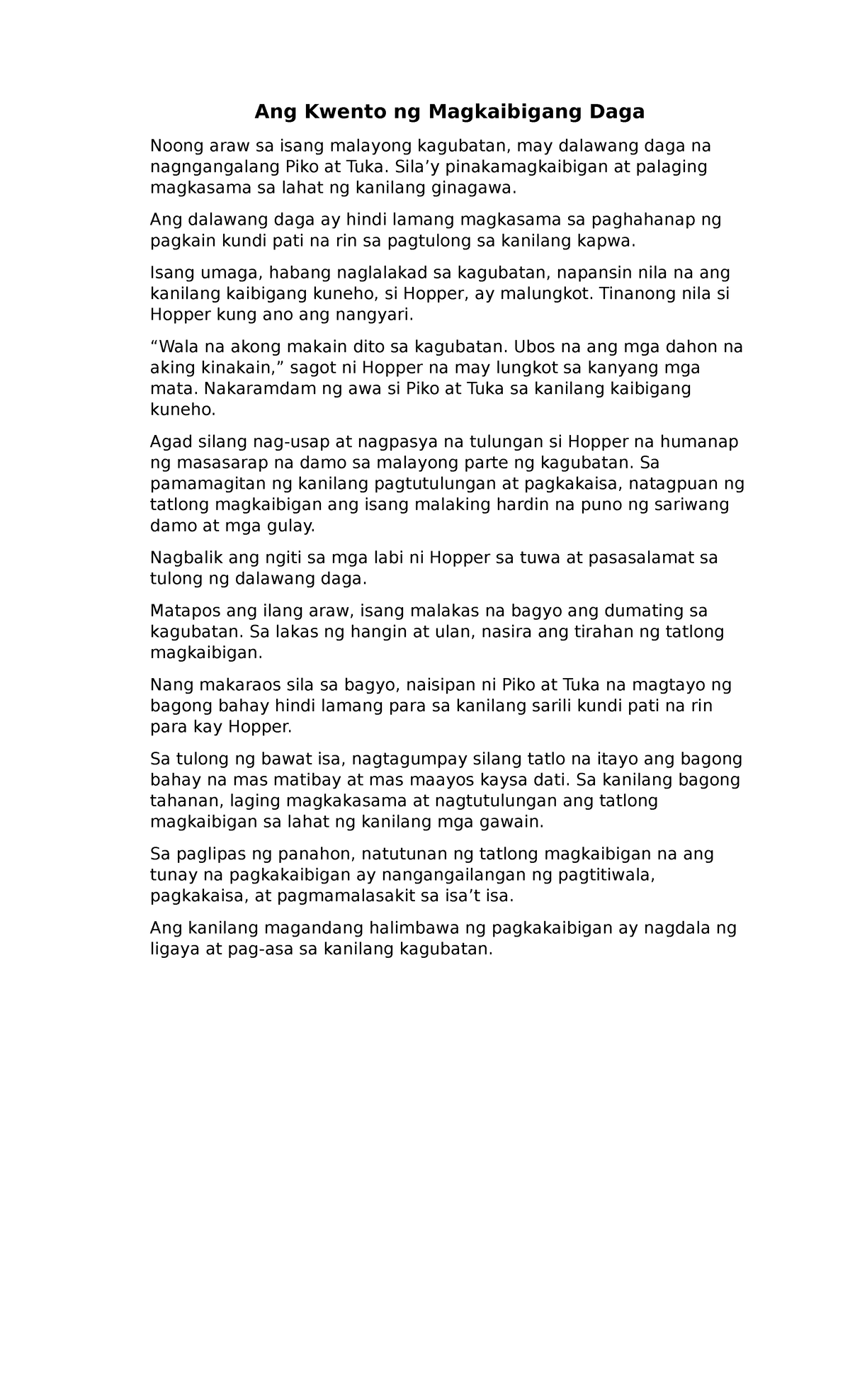 Reading Materials - Ang Kwento ng Magkaibigang Daga Noong araw sa isang ...