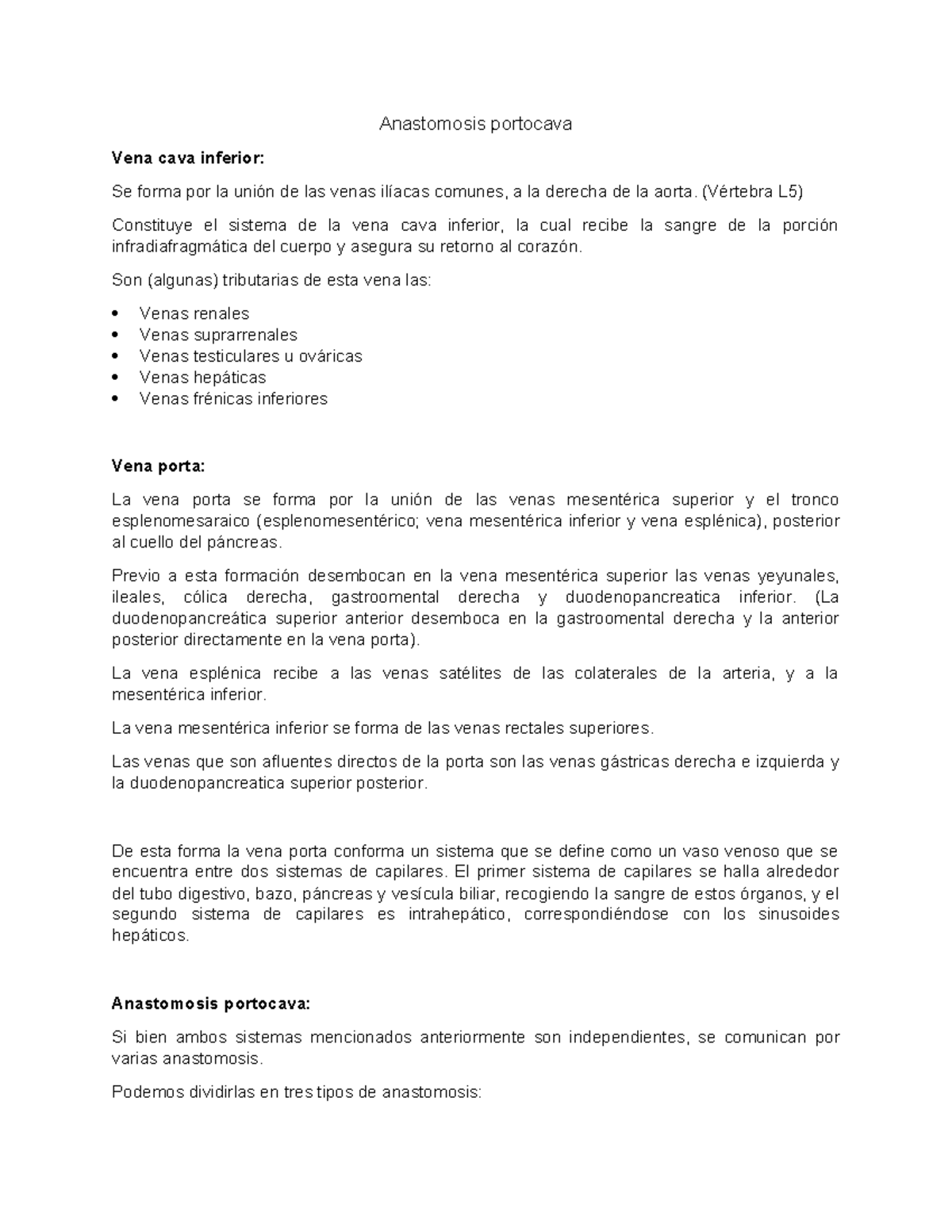 Anastomosis portocava - Anastomosis portocava Vena cava inferior: Se ...