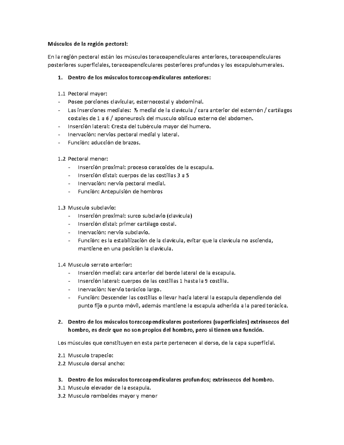 Resumen anatomia pecho - Músculos de la región pectoral: En la región ...