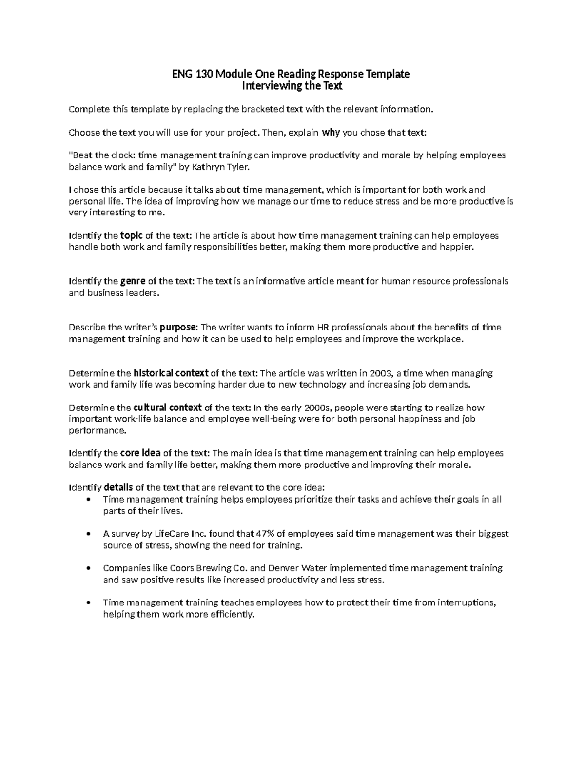 Eng 130 Module One Reading Response Choose The Text You Will Use For