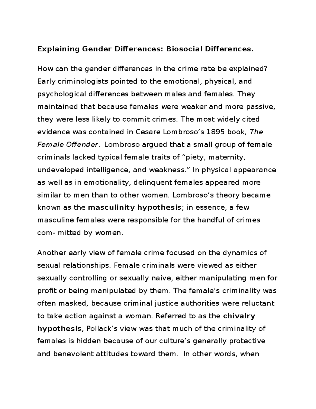 Explaining Gender Differences- Biosocial Differences. - How can the ...