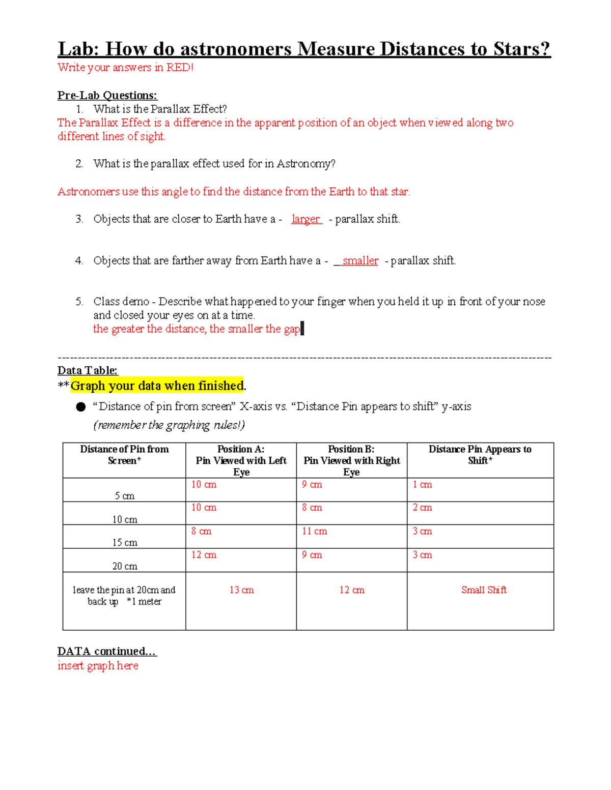 Lab - Parallax Effect - Student ONLY - Lab: How do astronomers Measure ...