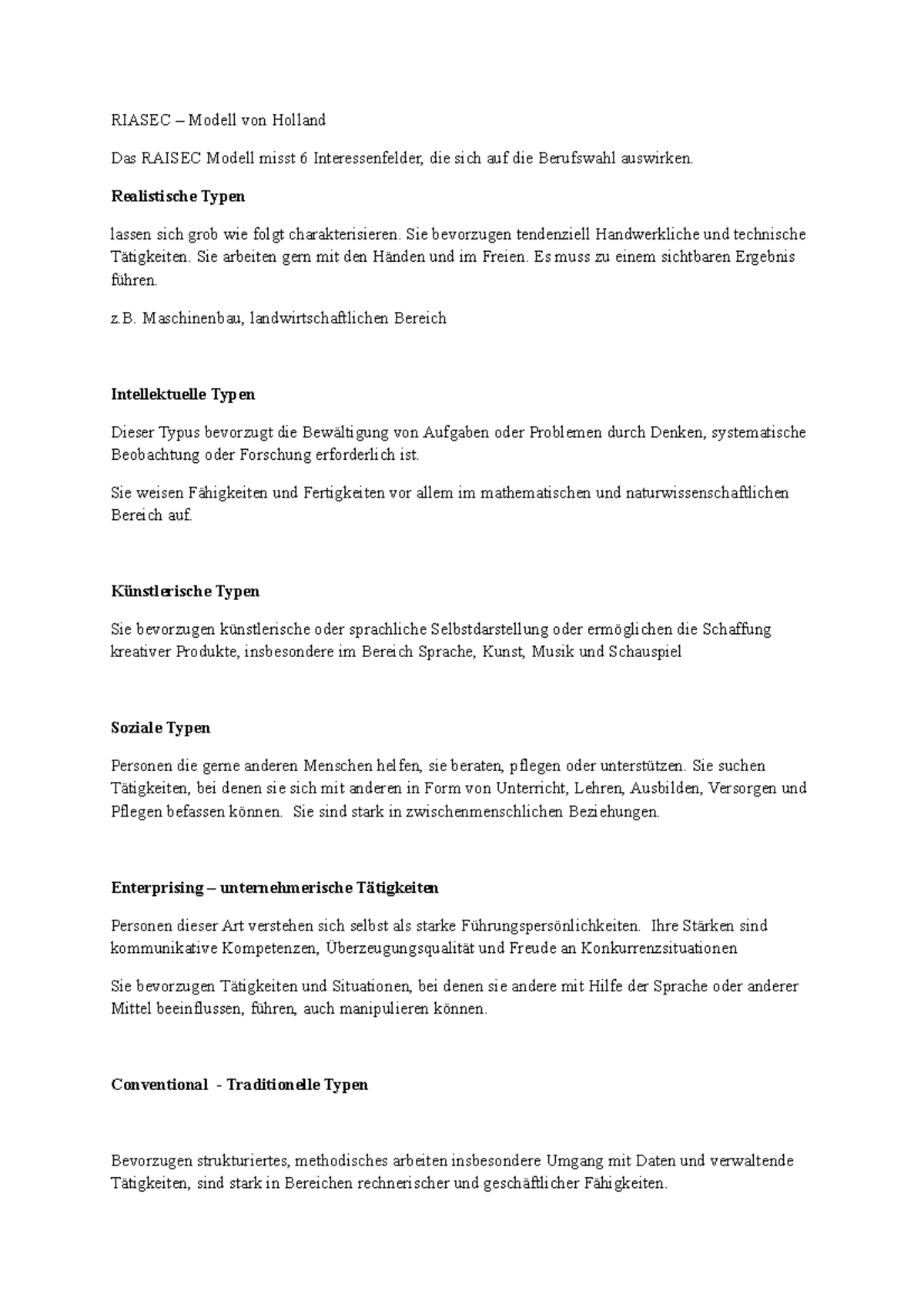 Riasec - RIASEC – Modell von Holland Das RAISEC Modell misst 6 ...