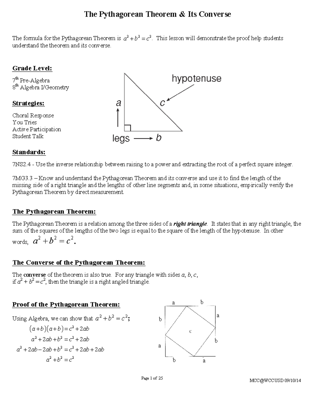 Pythagorean Theorem V 2 - The Pythagorean Theorem & Its Converse The ...