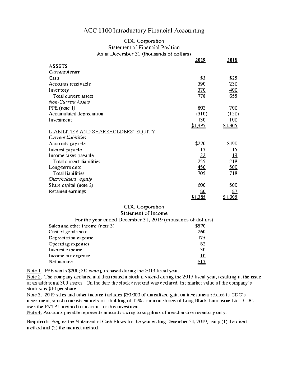 Pratice CDC Example for cash flows - ACC 1100 Introductory Financial ...