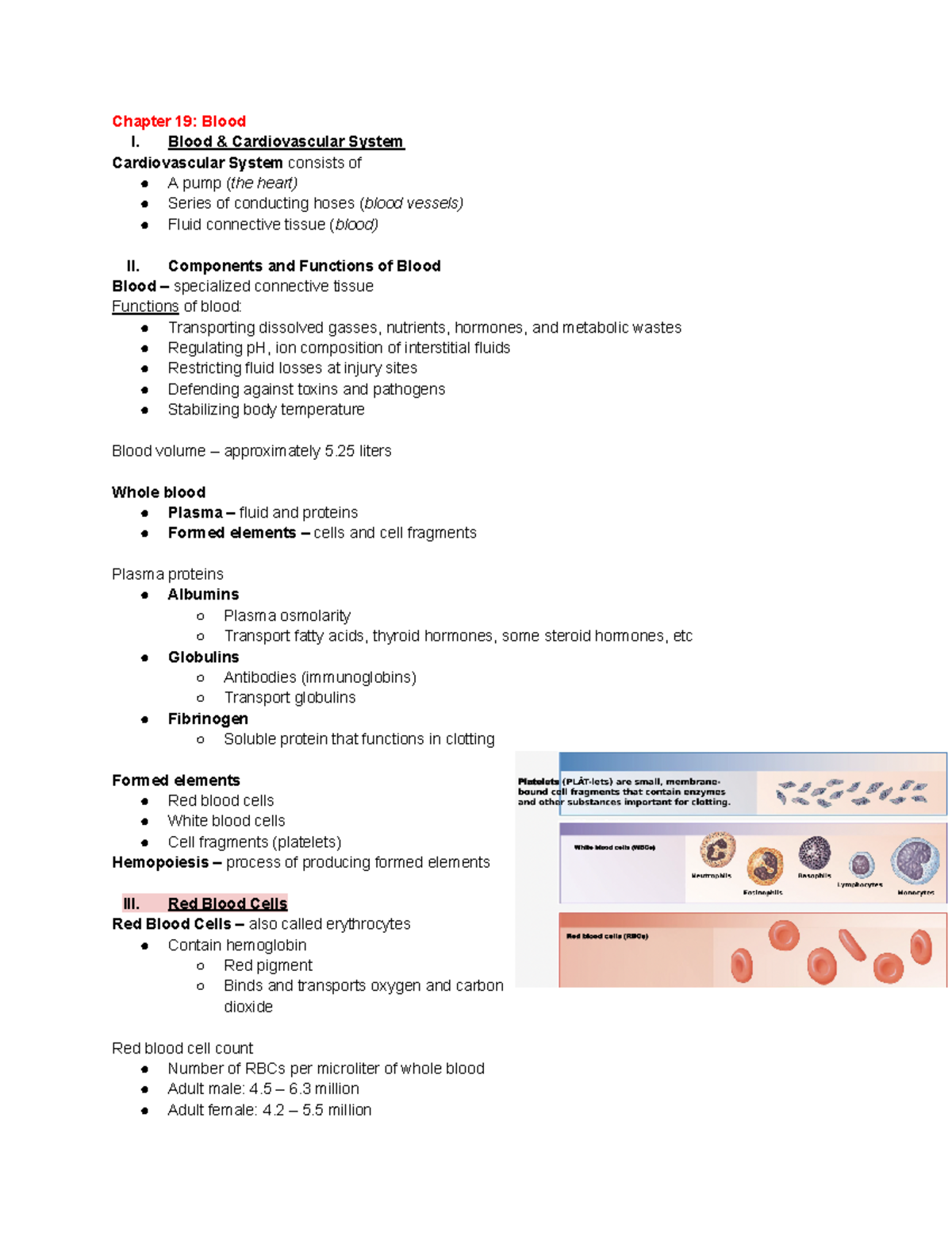 Chapter 19 Blood - Chapter 19: Blood I. Blood & Cardiovascular System ...