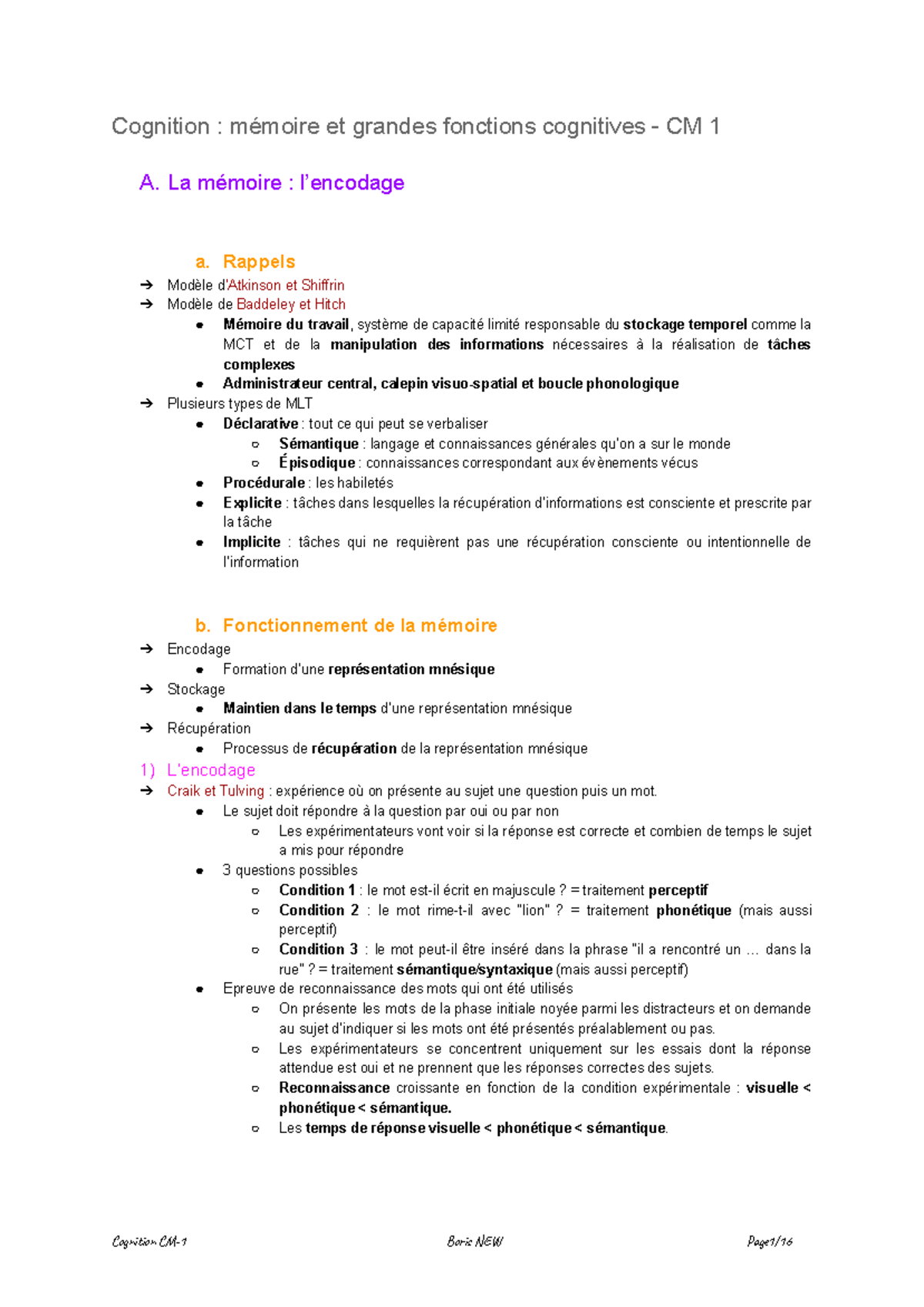 Fonctions Cognitives Mémoire Cognition Mémoire Et Grandes Fonctions