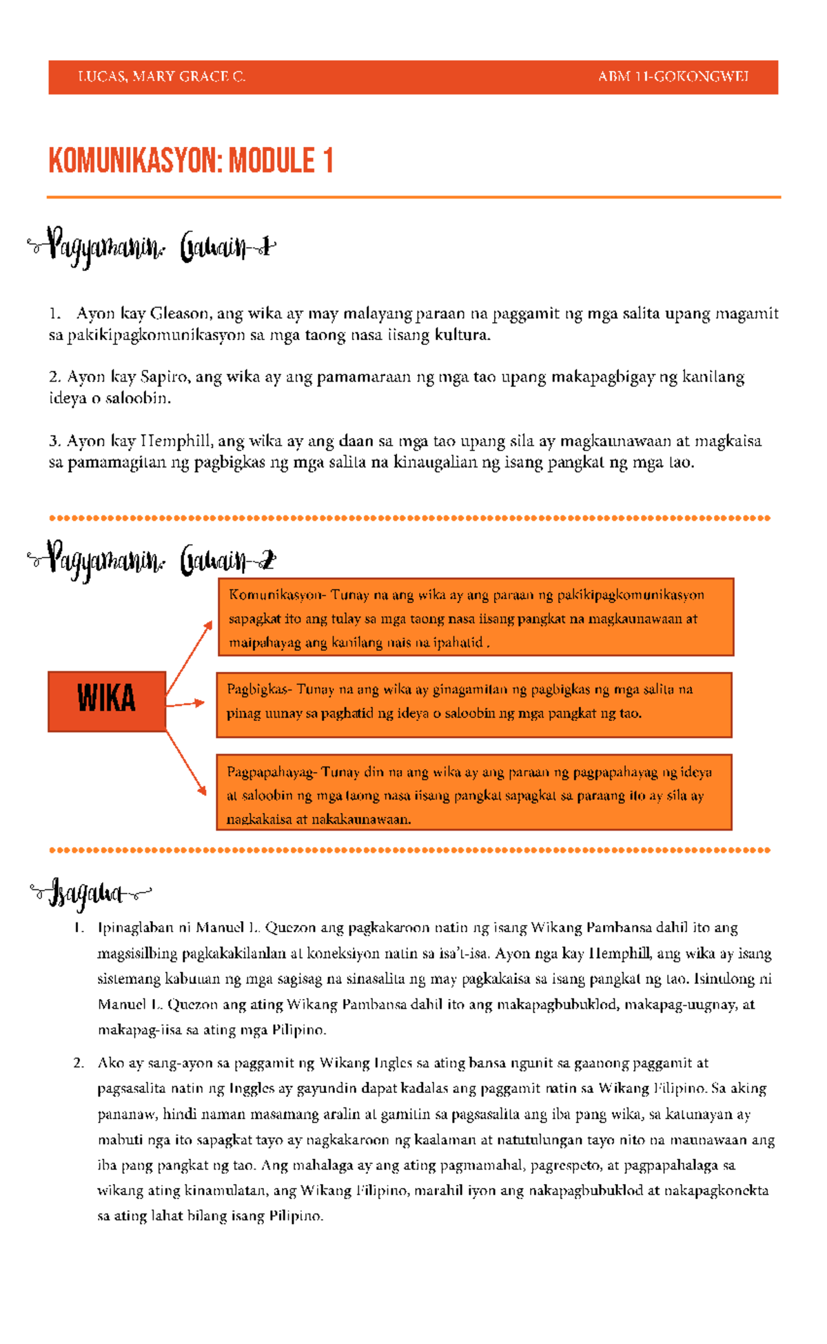 Komunikasyon modyul 1 - Drama and Speech Communication - Komunikasyon: Module 1 Pagyamanin ...