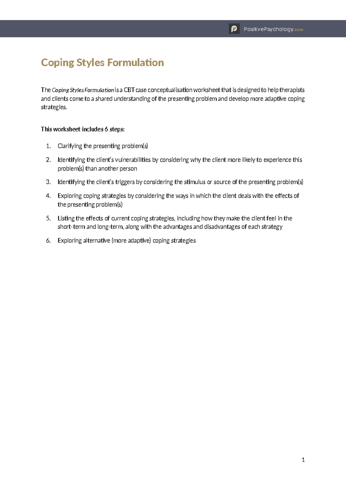 Coping-Styles-Formulation - PositivePsychology 1 Coping Styles ...