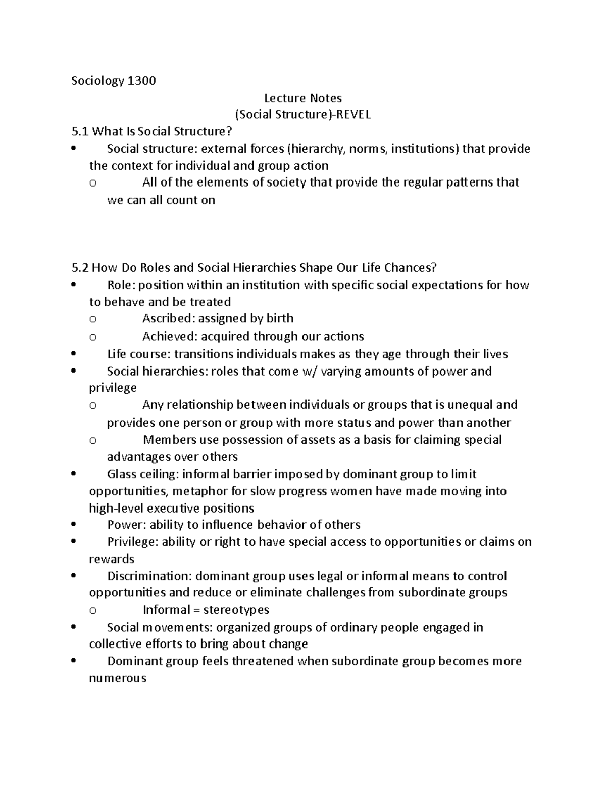 Sociology 1300d - Lecture notes 4 - Sociology 1300 Lecture Notes ...