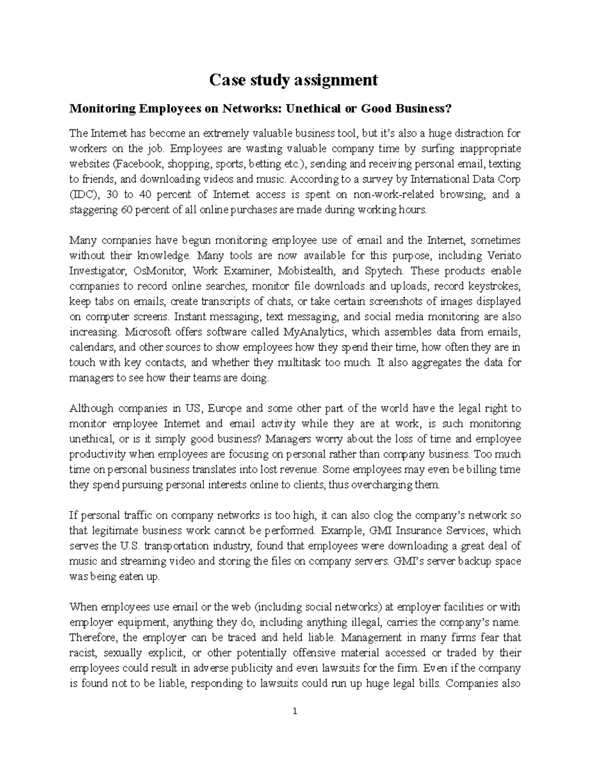 Case study assignment - Case study assignment Monitoring Employees on ...
