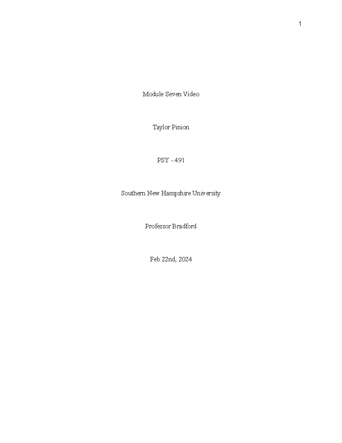 Module Seven Video - Journal - 1 Module Seven Video Taylor Pinion PSY ...