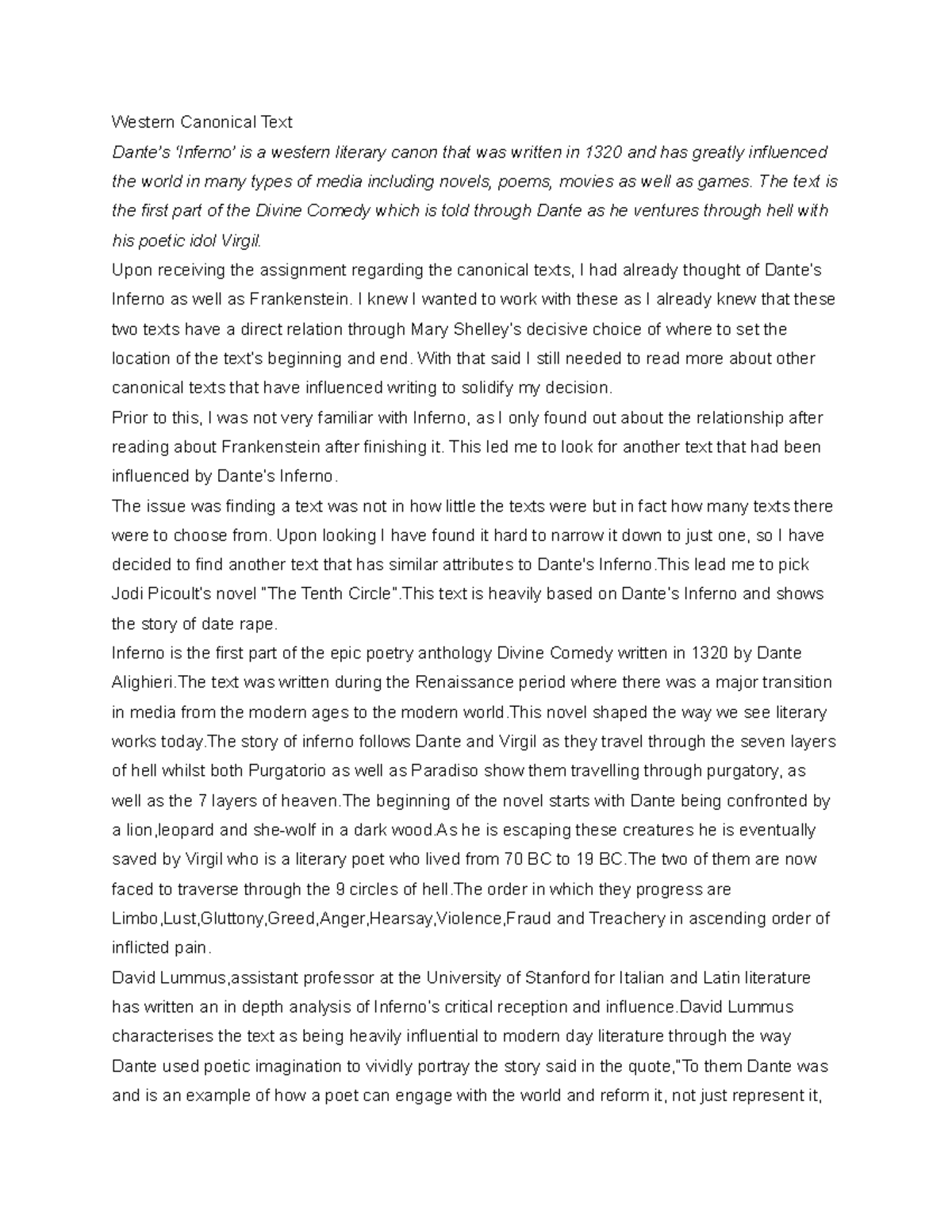 Journal - Extension English Canonical Text Influence (Inferno ...