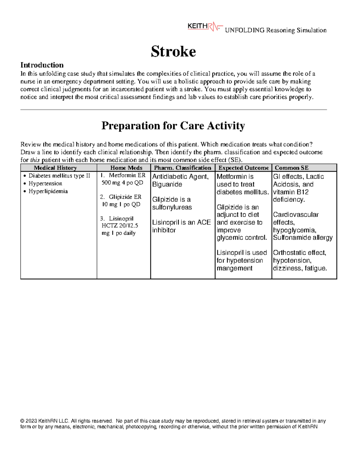 Module 6 - stroke unfolding case study 1 - © 2023 KeithRN LLC. All ...