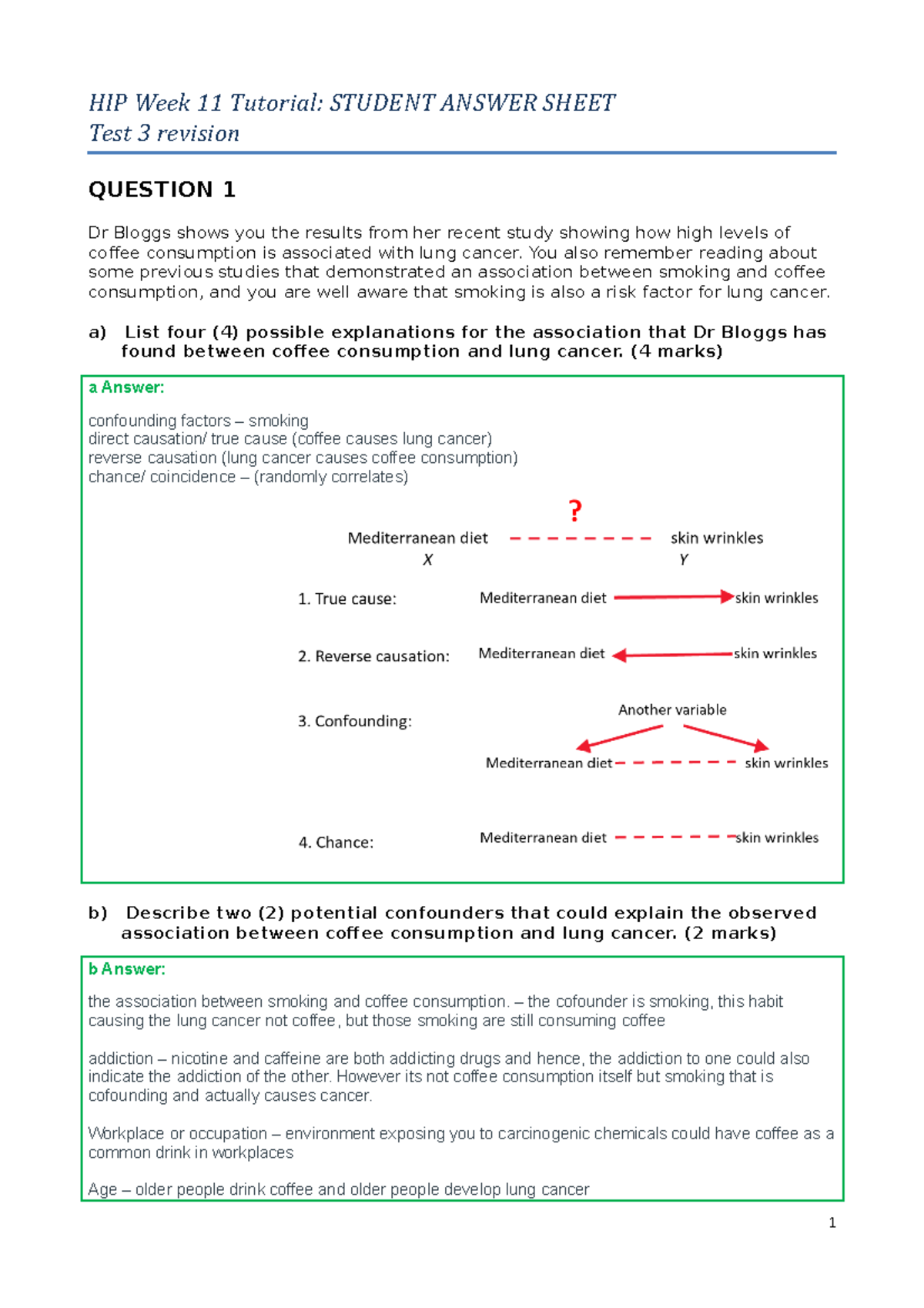 Wk11 TUT (test 3 revision) - HIP Week 11 Tutorial: STUDENT ANSWER SHEET ...