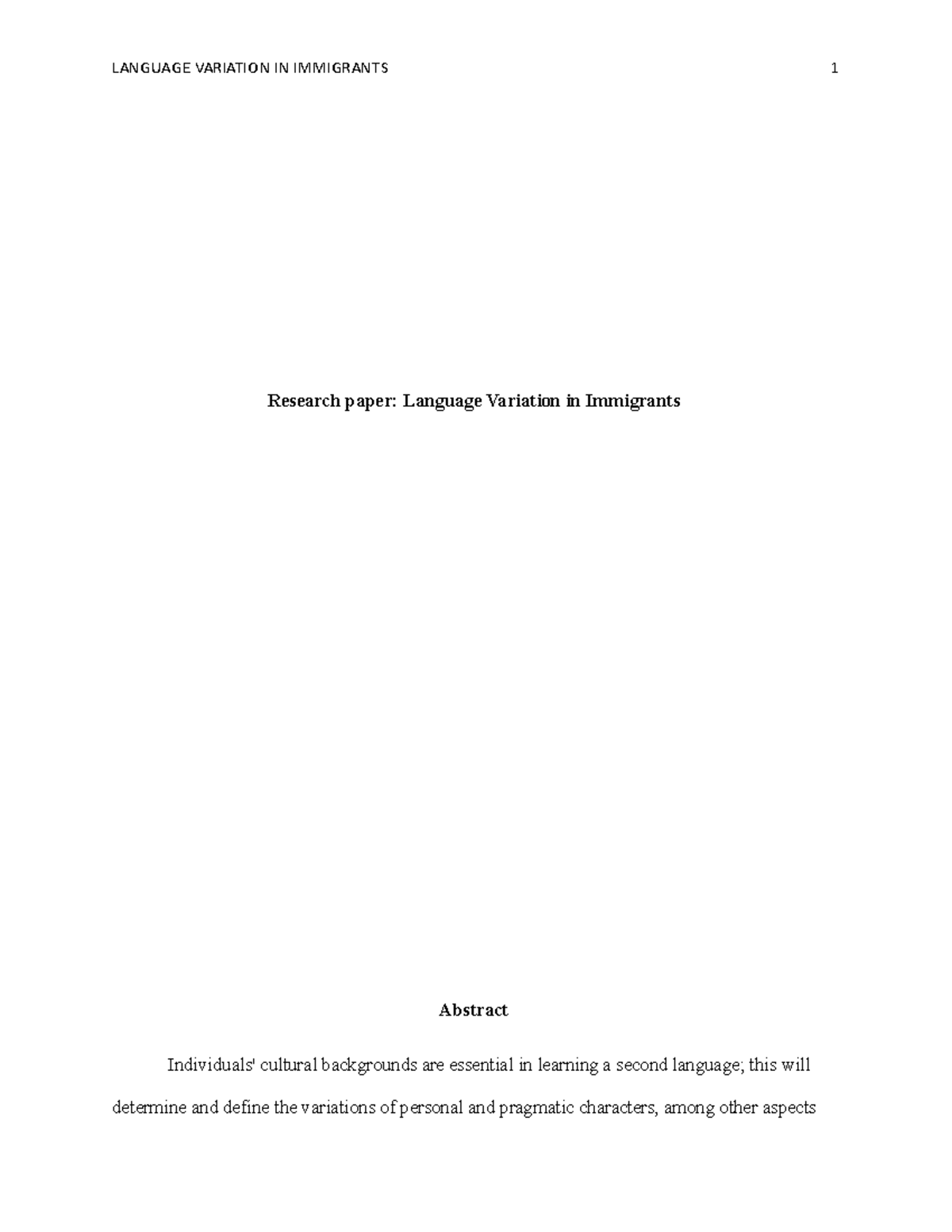 Research Article Sociolinguistics - Research paper: Language Variation ...