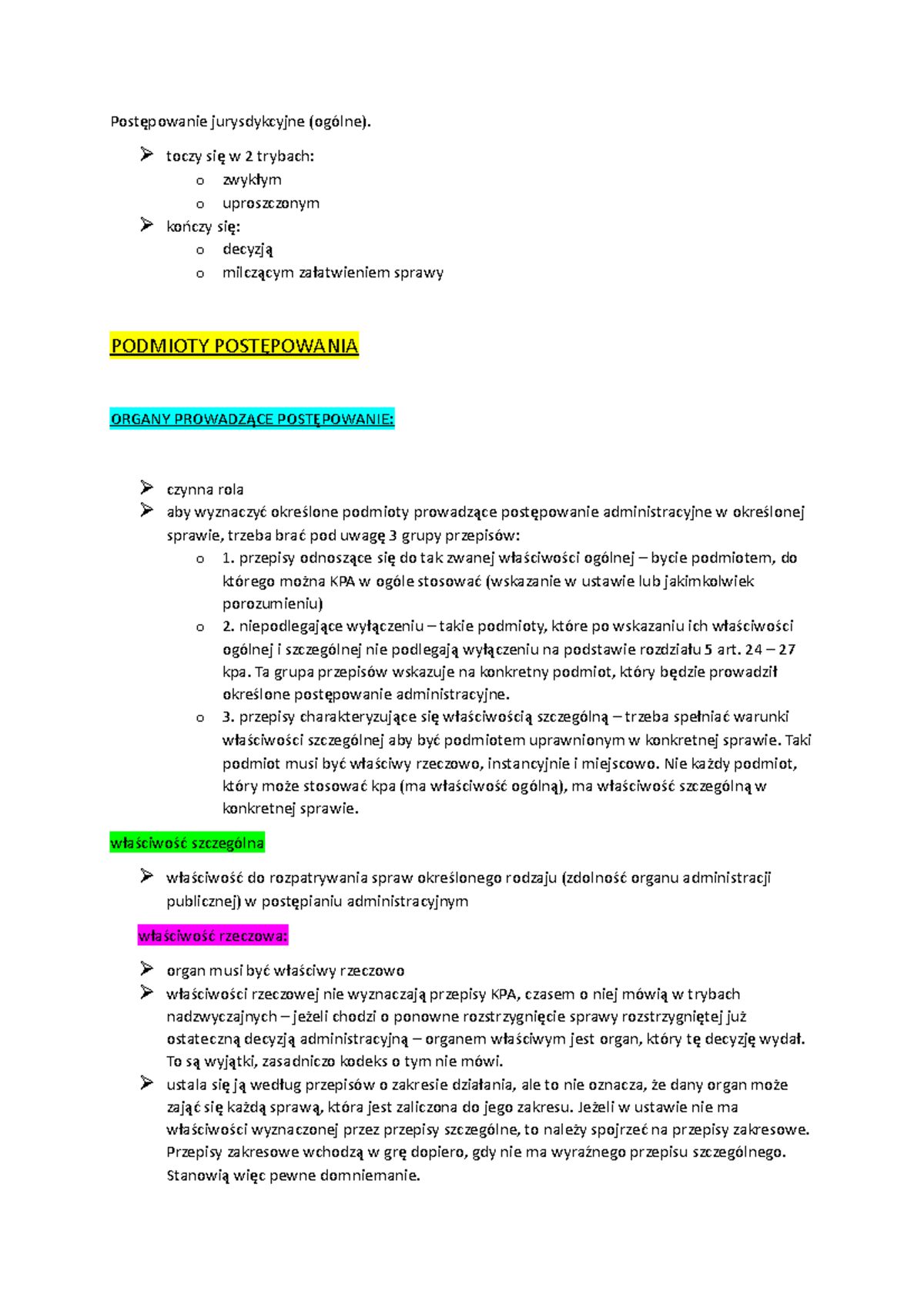 Skrypt KPA - Postępowanie jurysdykcyjne (ogólne). toczy się w 2 trybach: o zwykłym o ...