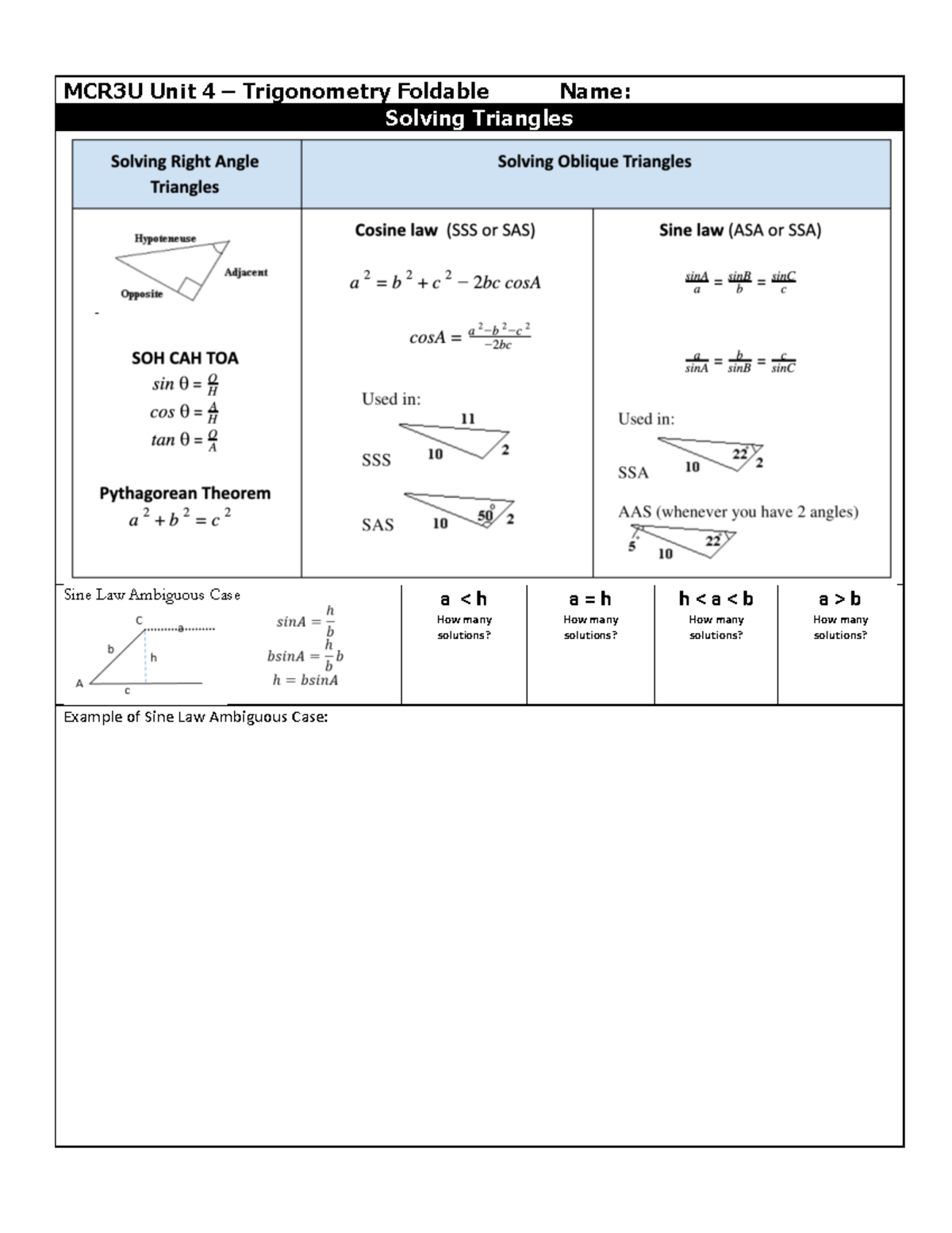 Unit 4 Foldable Updated S1 2019 Mcr3u Unit 4 Trigonometry Foldable