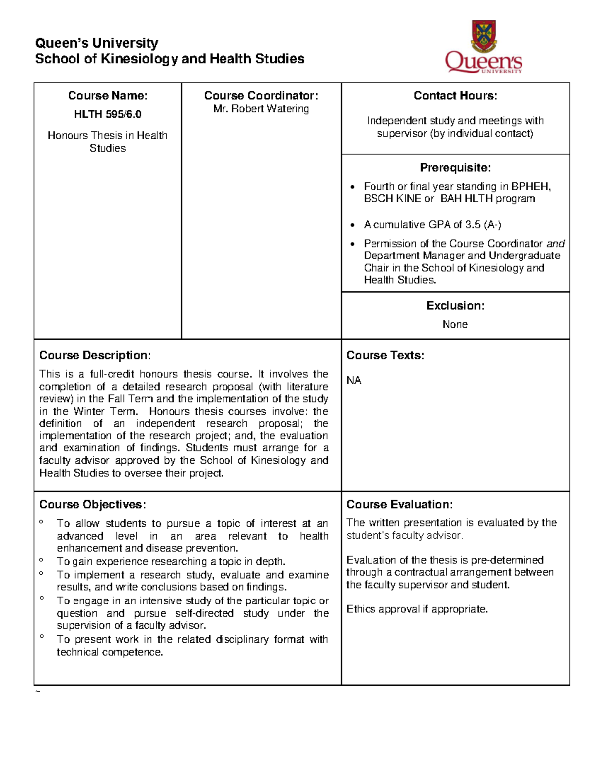 HLTH595 Course Summary 2018/2019 - Queen’s University School of ...