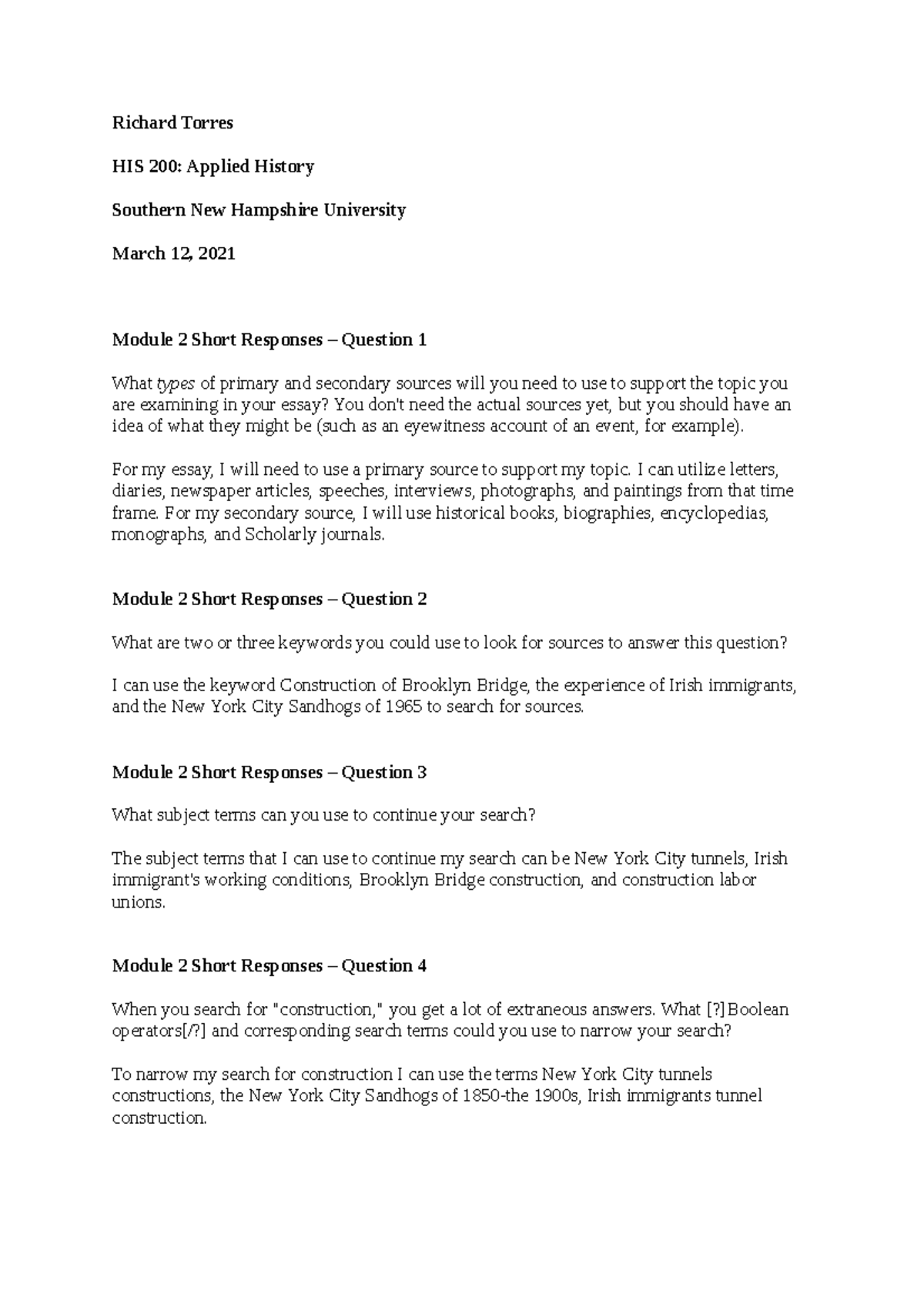 2 2 Module Two Short Responses - Richard Torres HIS 200: Applied ...